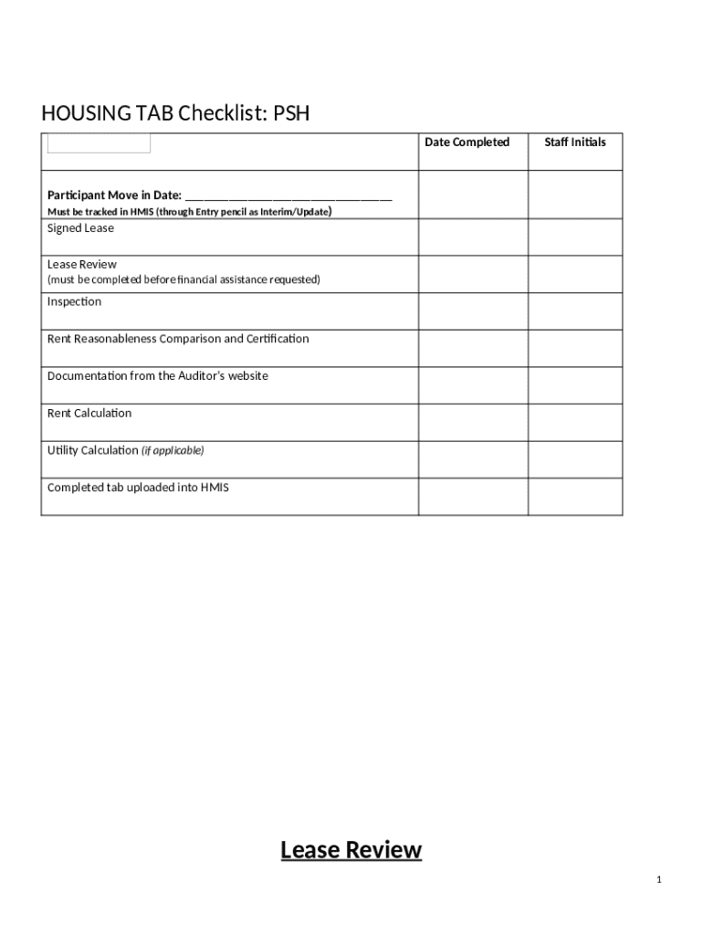 Housing_tab_checklist_psh Doc Template | pdfFiller