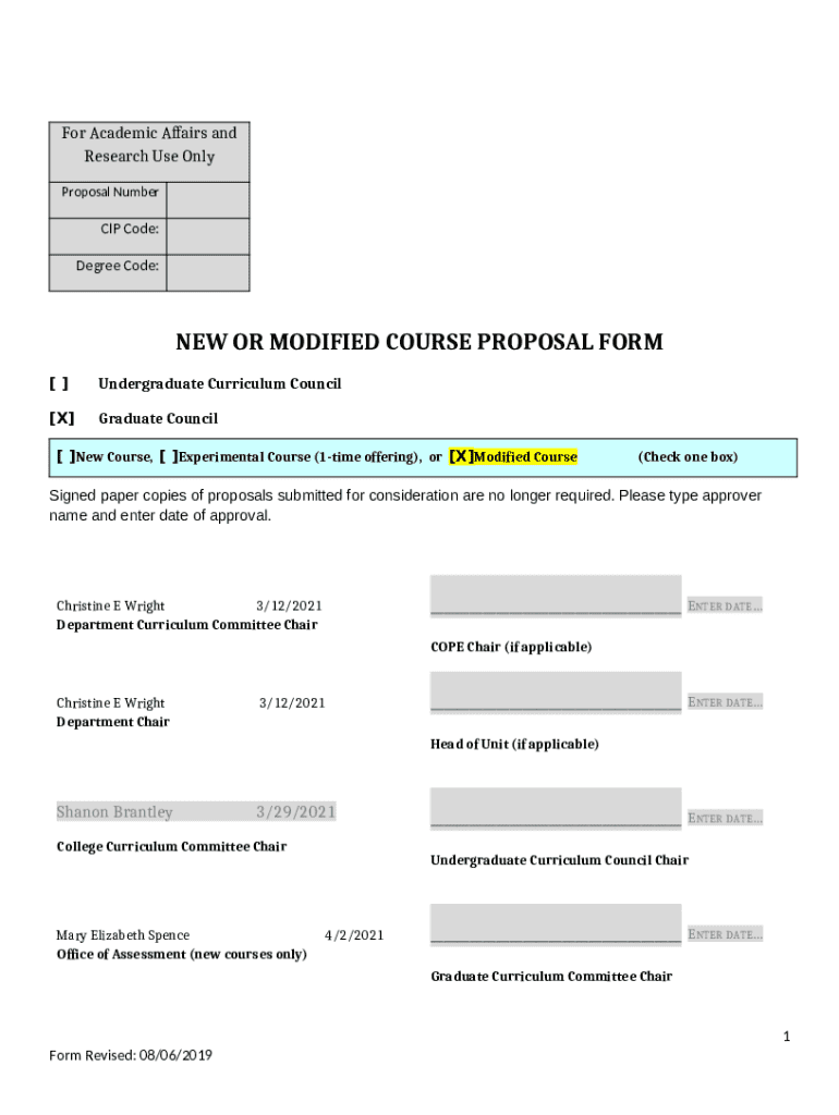 New or Modified Course Proposal Doc Template | pdfFiller