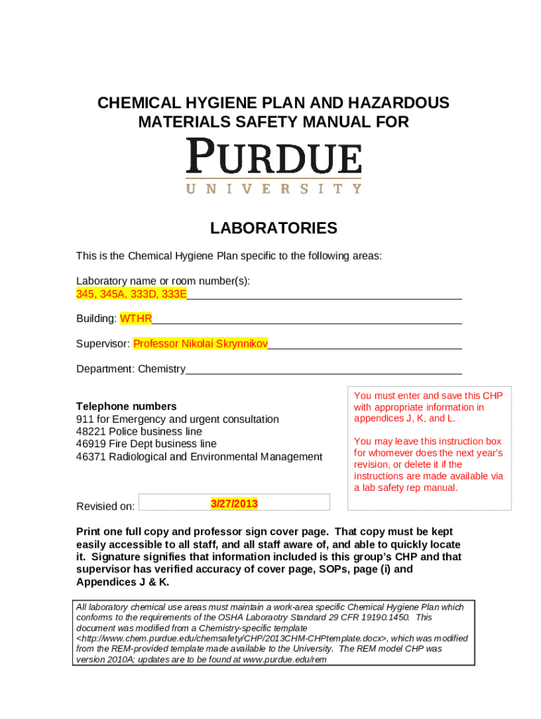 Advanced Science research center Chemical Hygiene Plan Doc Template ...
