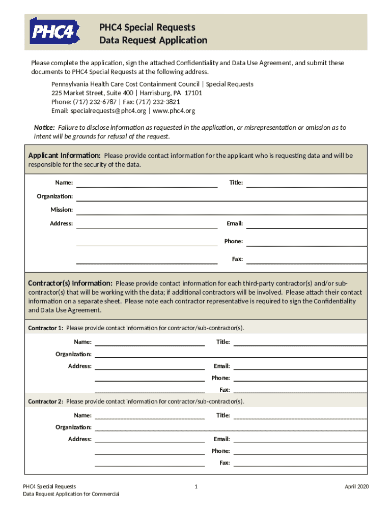 PHC4 Special Requests Doc Template Doc Template | pdfFiller