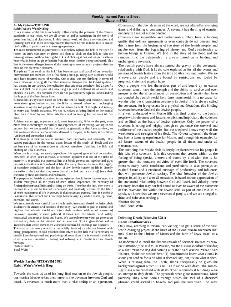 Weekly Internet Parsha Sheet Doc Template | pdfFiller