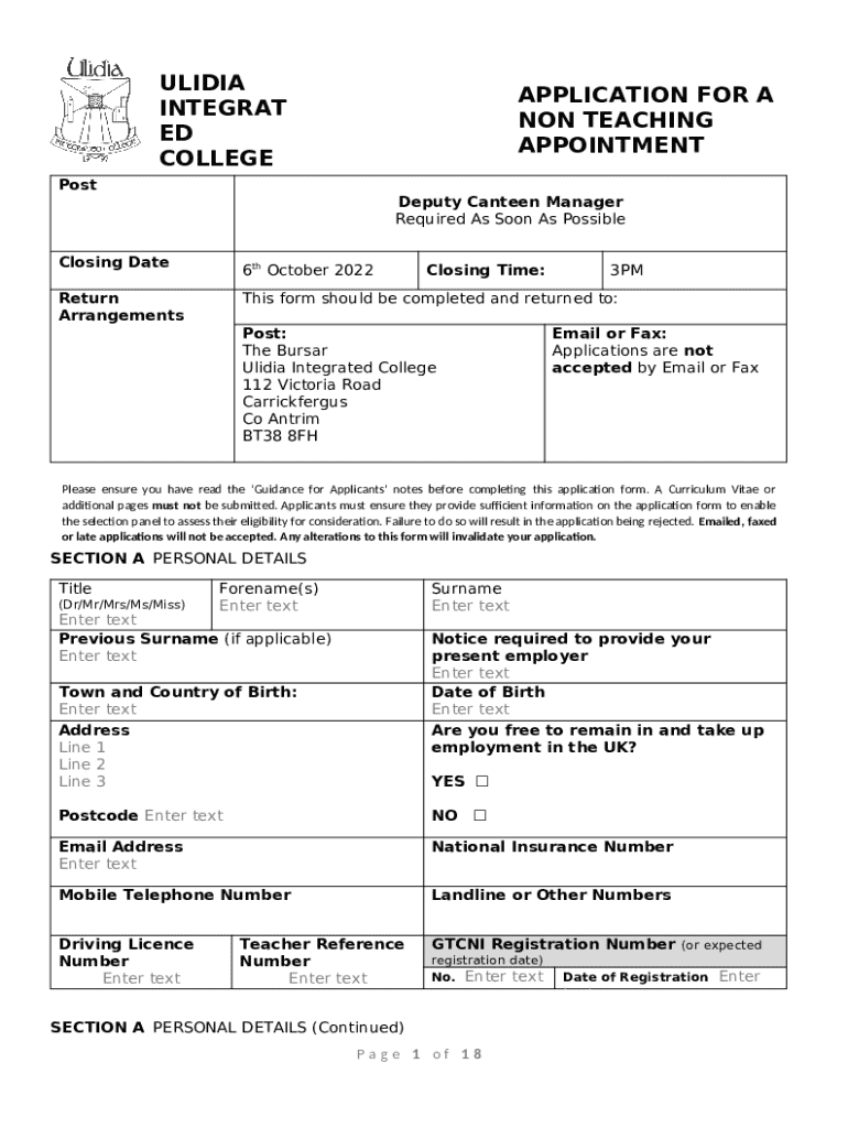 Deputy Canteen Manager Application Doc Template | pdfFiller