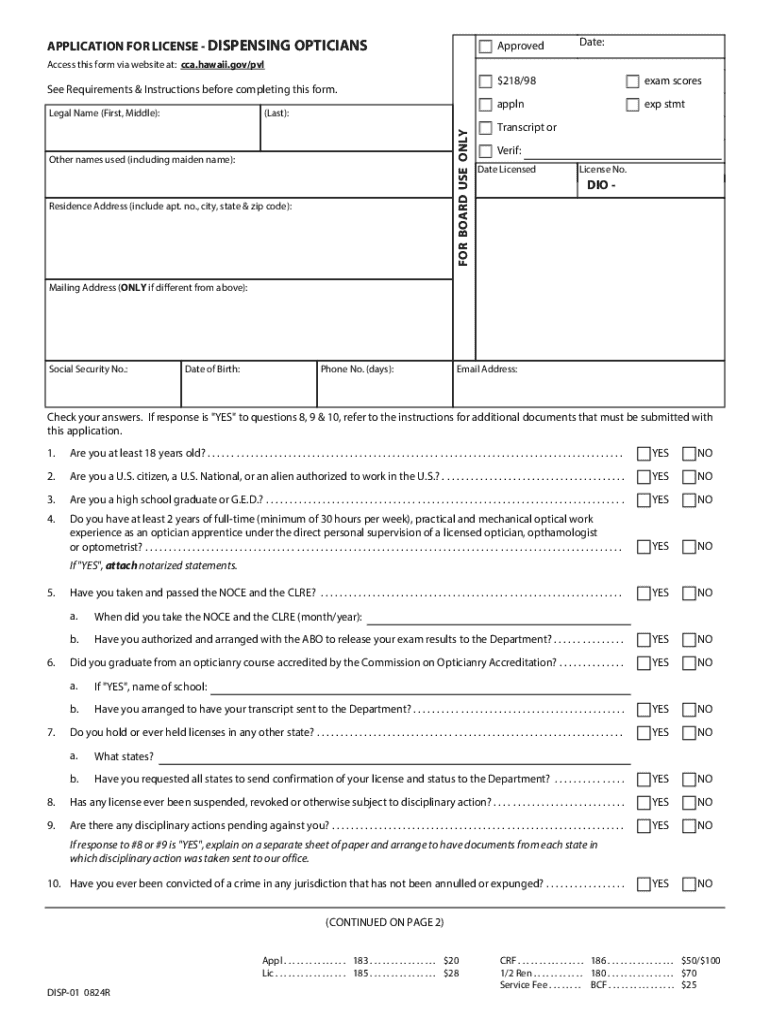 Fillable Online DISPENSING OPTICIAN LICENSE Fax Email Print - pdfFiller