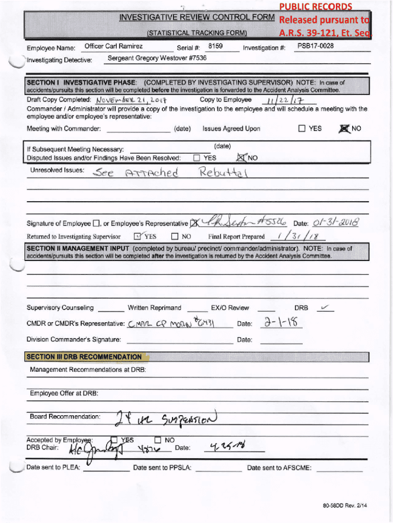 Fillable Online INVESTIGATIVE REVIEW CONTROL FORM Fax Email Print ...