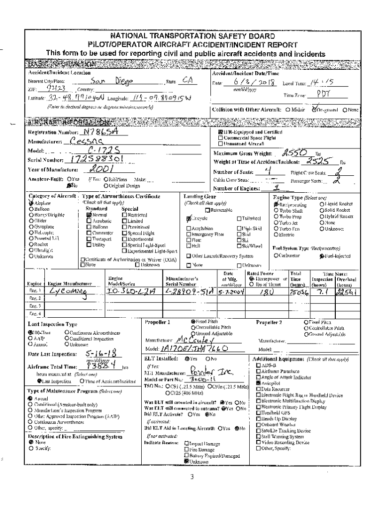 Fillable Online 2023 Pilot/operator Aircraft Accident Incident Report ...