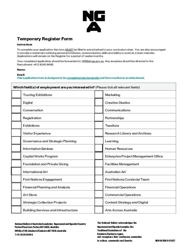 Fillable Online Temporary Register Form - Canberra Fax Email Print ...
