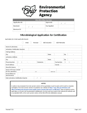Microbiological Application for Certification Doc Template | pdfFiller