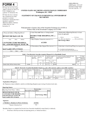 Fillable Online Statement of Changes in Beneficial Ownership - Sec Form ...