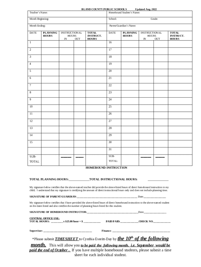 HOMEBOUND/BASED TEACHER AGREEMENT RE Doc Template | pdfFiller