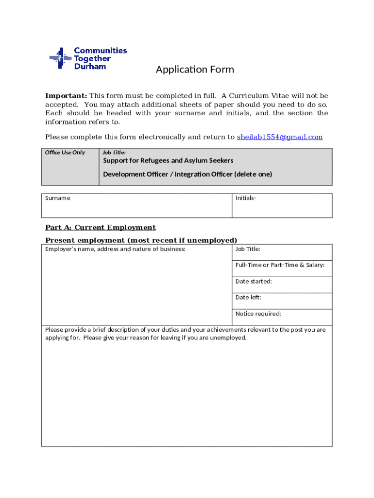 Application for Community Development Position Doc Template | pdfFiller