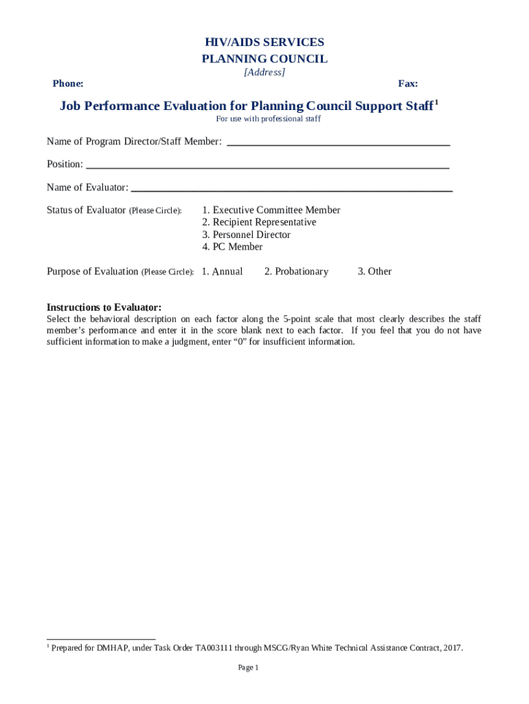 Job Perance Evaluation for Planning Council Support Staff Doc Template ...