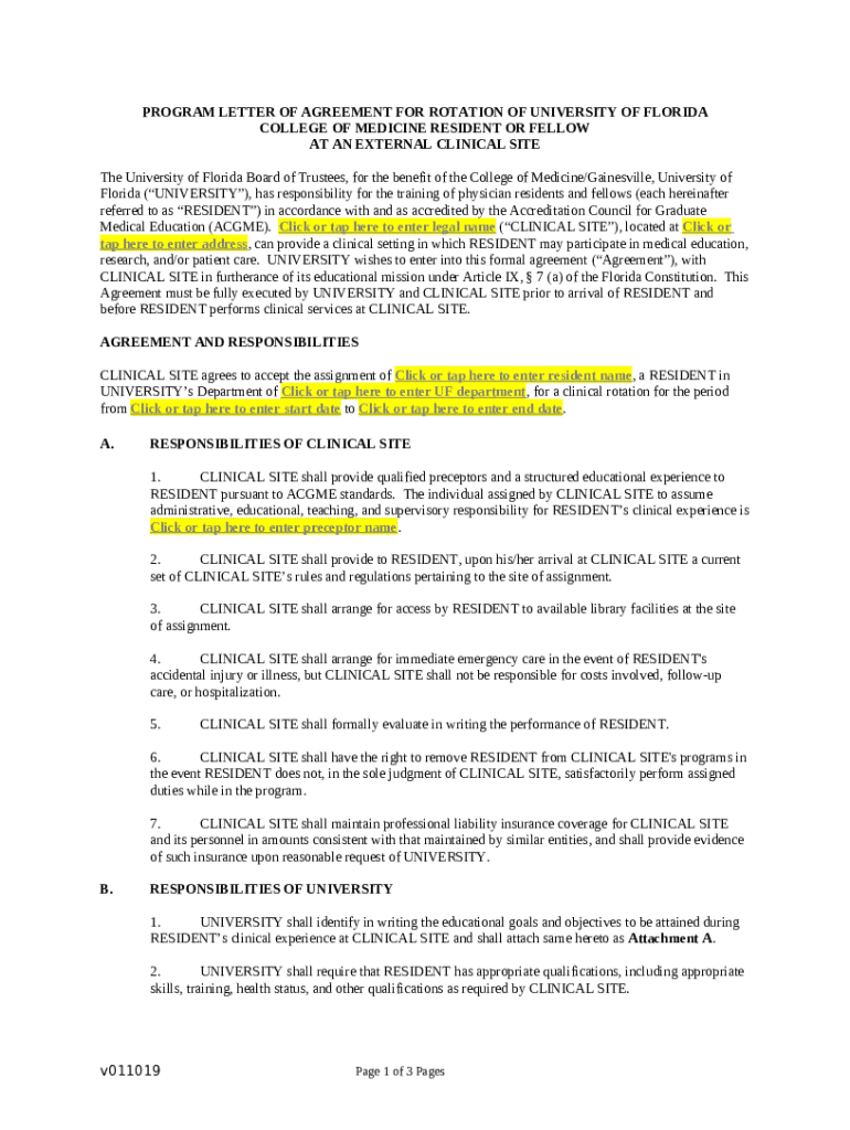 Program Letters of Agreement (PLAs) and Rotation ... - UF GME - gme med ...