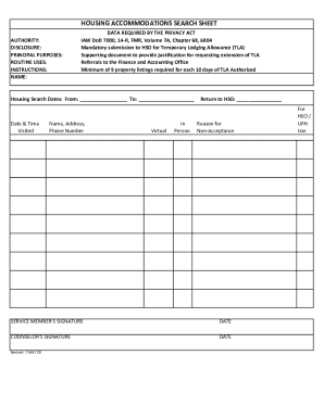 Fillable Online Housing Accommodations Search Sheet 2023 - Temporary Lodging Allowance Fax Email ...