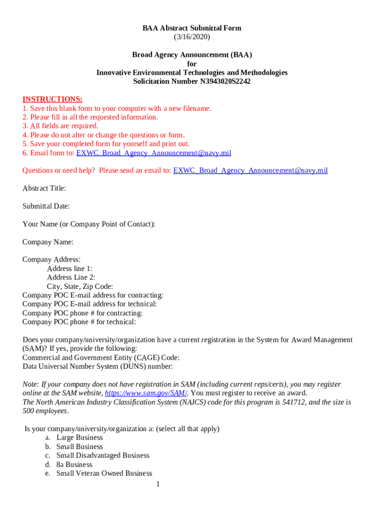 Solicitation Number N3943020S2242 Doc Template | pdfFiller