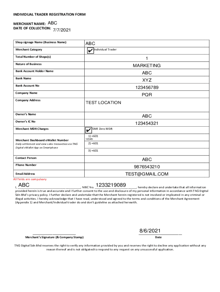 Fillable Online INDIVIDUAL TRADER REGISTRATION FORM Fax Email Print - pdfFiller