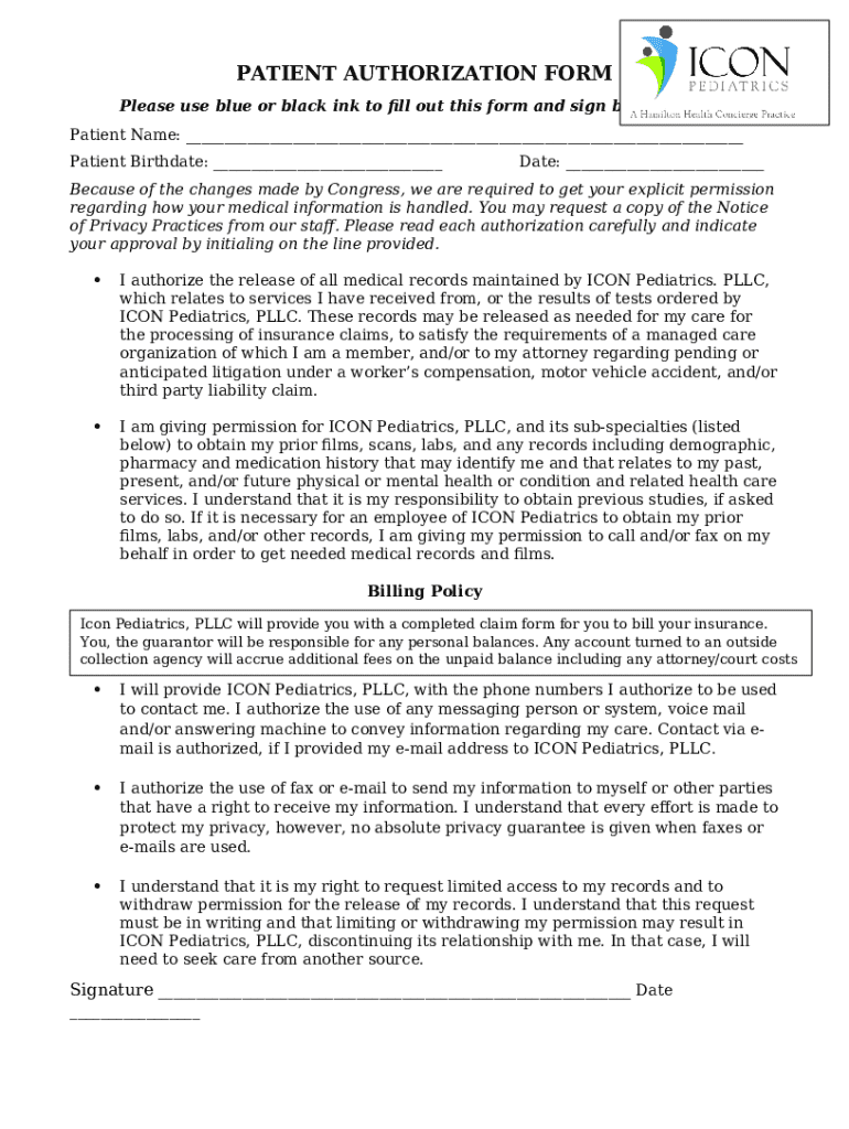 Patient Authorization Doc Template | pdfFiller