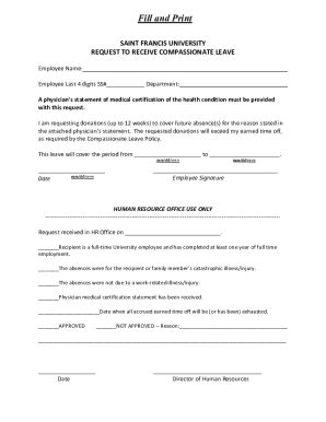 Fillable Online Saint Francis University Compassionate Leave Request ...