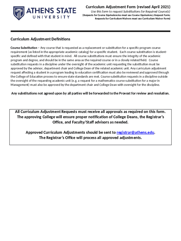 Curriculum Adjustment Request Doc Template | pdfFiller