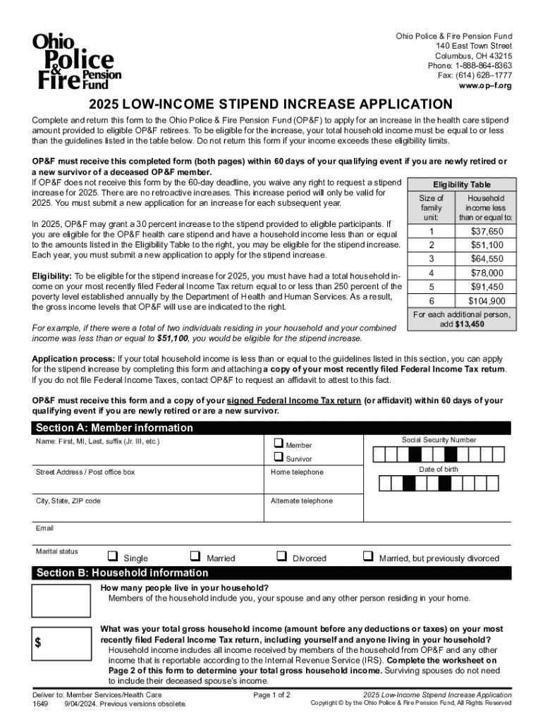 Fillable Online 2025 Ohio Police & Fire Pension Fund Low-income Stipend ...