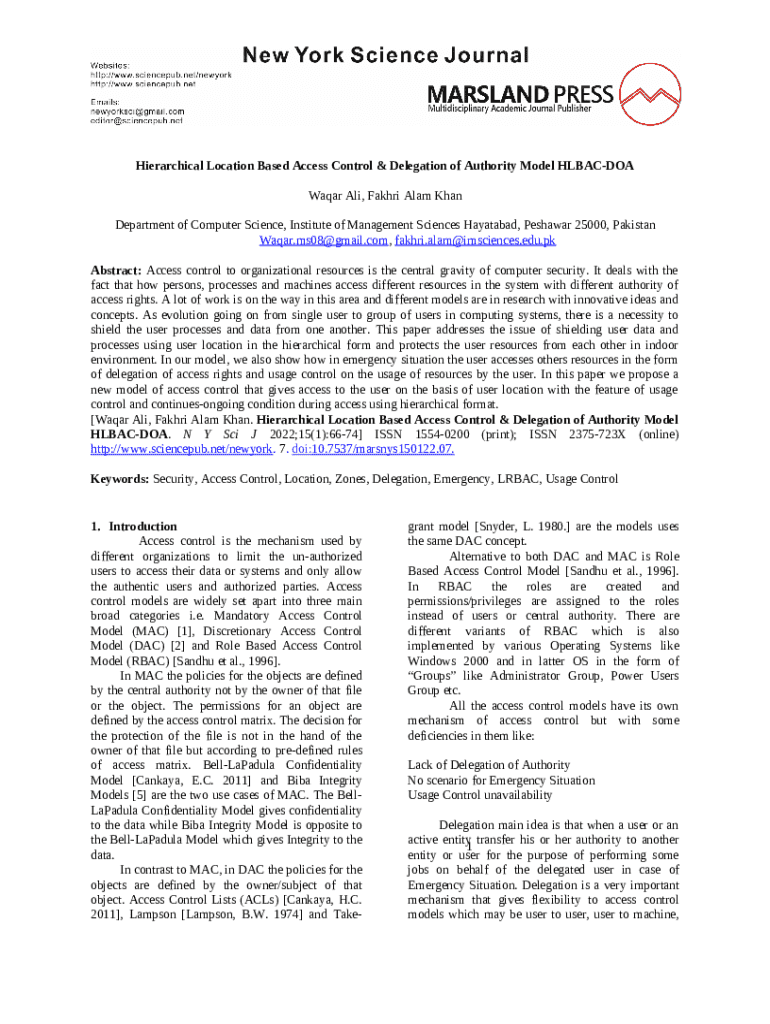 Hierarchical Location Based Access Control & Delegation of Authority Model Hlbac-doa Doc ...