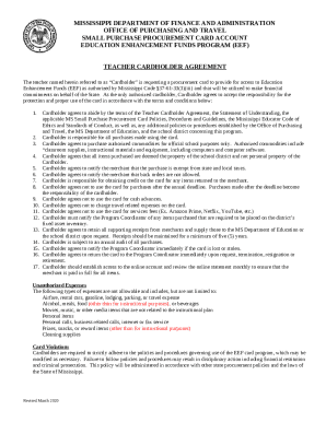 Teacher Cardholder Agreement Doc Template | pdfFiller