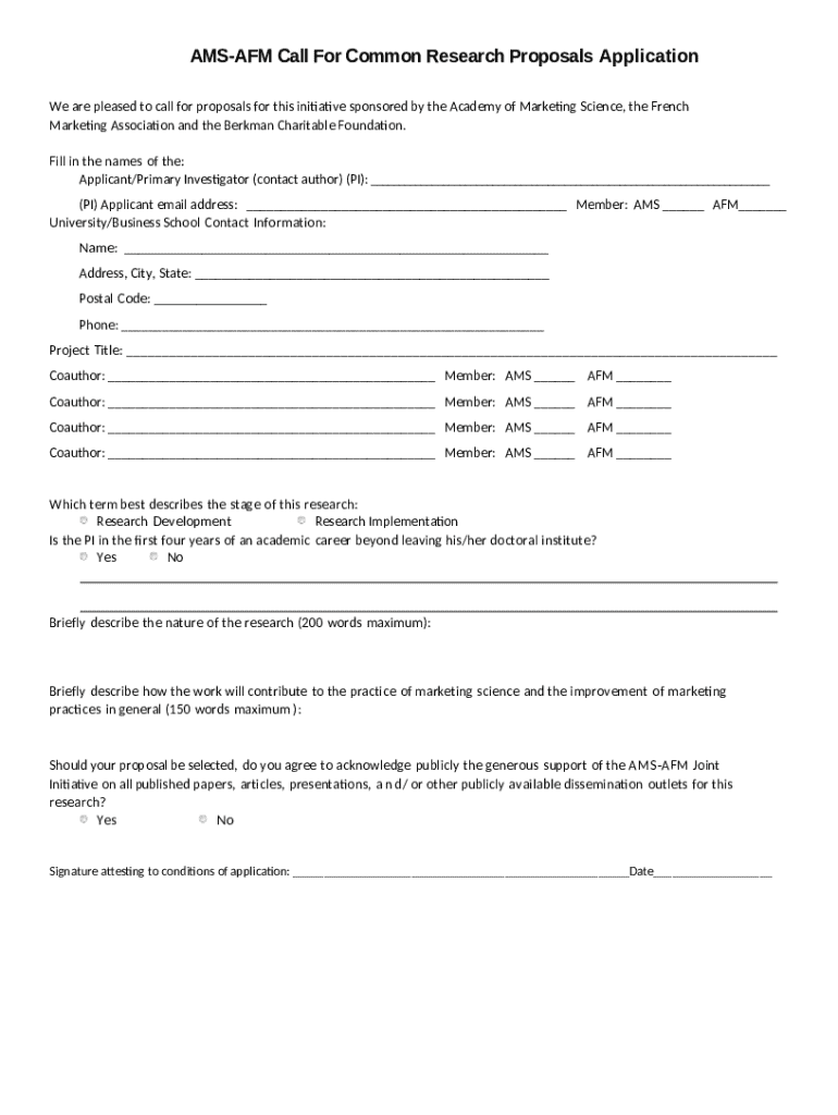 Ams-afm Call for Common Research Proposals Application Doc Template | pdfFiller