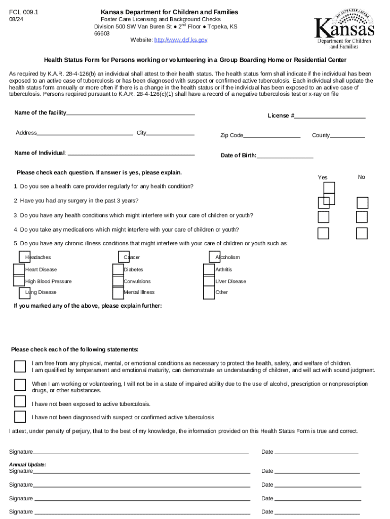 Health Status for Group Boarding Home or Residential Center Doc ...