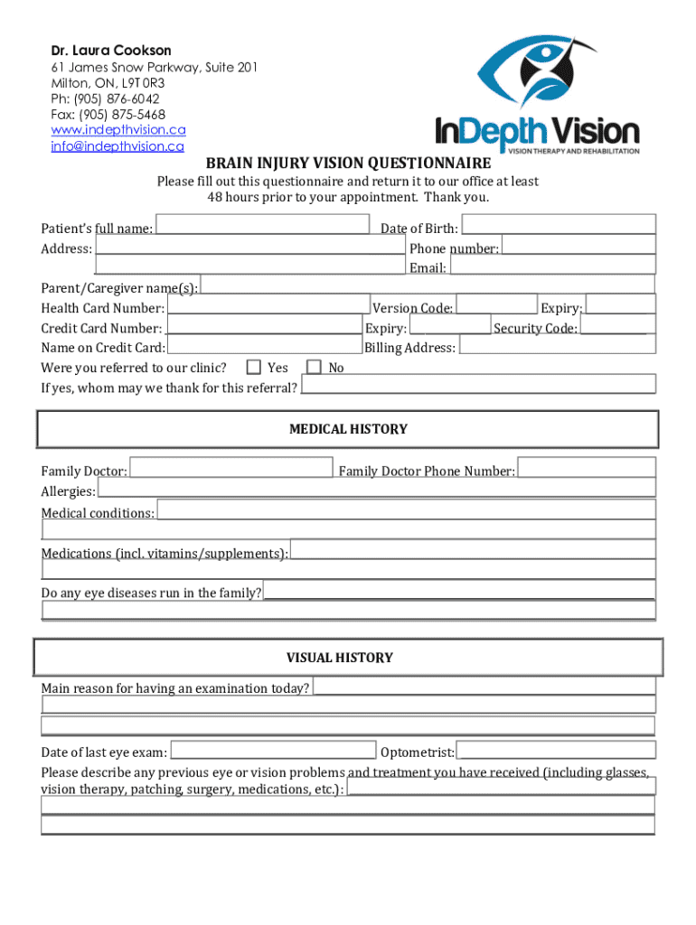 Fillable Online Brain Injury Vision Questionnaire 2023 - Assess Your ...
