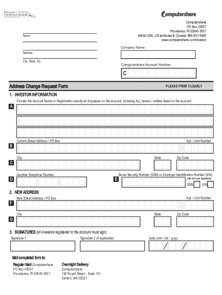 Fillable Online Address Change Request Form 2023 - Computershare Investor Services Fax Email ...