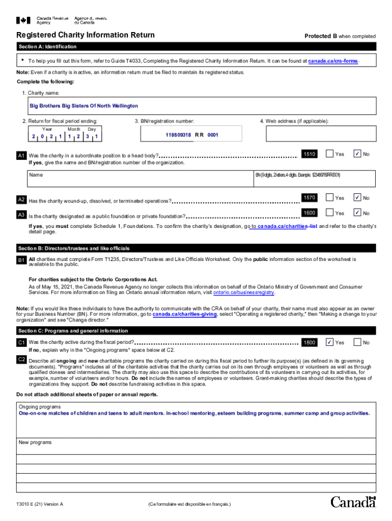 Fillable Online T3010 form: Fill out & sign online Fax Email Print - pdfFiller