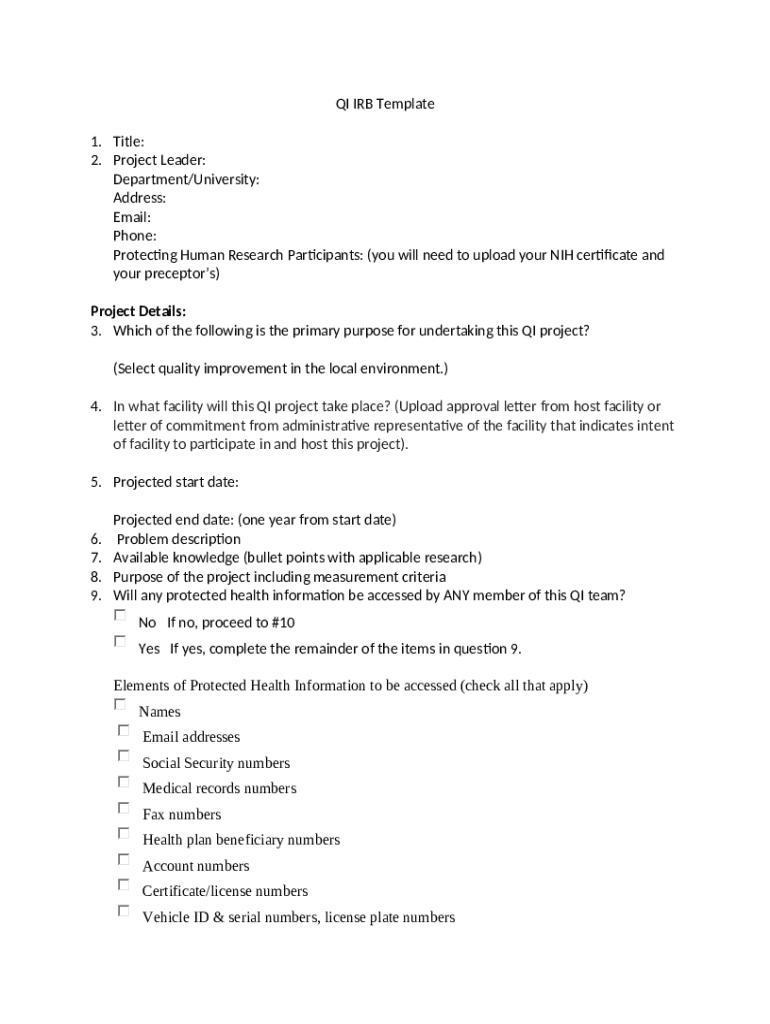 Qi Irb Template Doc Template | pdfFiller