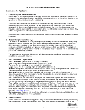 Tor School Job Application Template Doc Template | pdfFiller