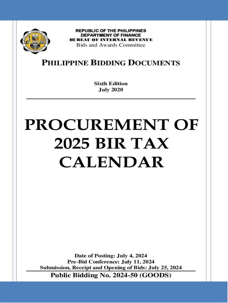 Fillable Online PROCUREMENT OF 2025 BIR TAX CALENDAR Fax Email Print ...