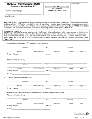 Fillable Online Request for Reassignment to Fiduciary Litigation ...