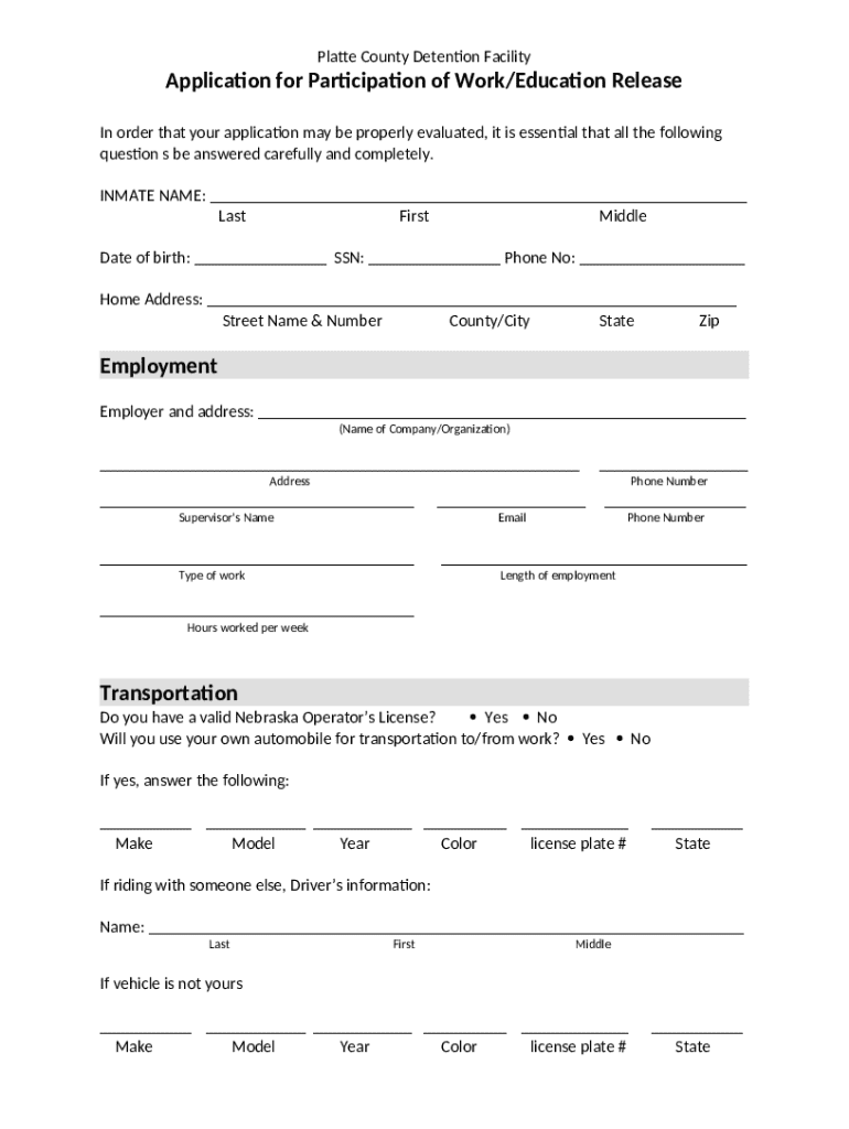 Application for Participation of Work/education Release Doc Template ...