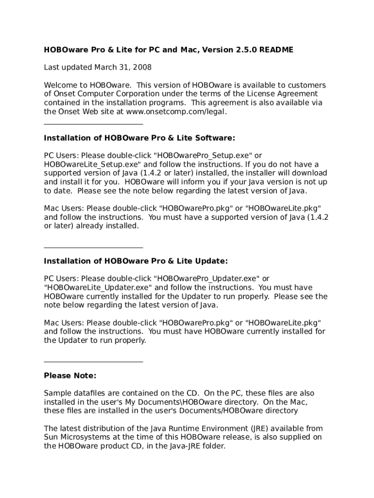 HOBOware Pro & Lite for PC and Mac, Version 2.3.0 Doc Template | pdfFiller
