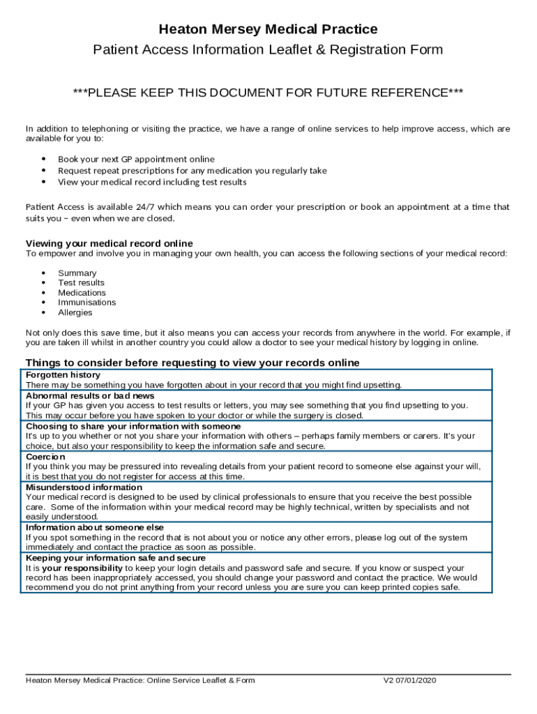 Patient Access Ination Leaflet & Registration Doc Template | pdfFiller