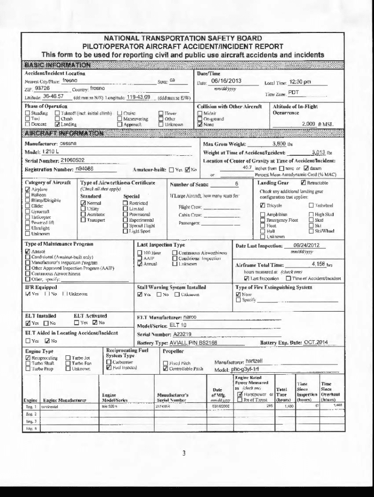 Fillable Online Ntsb 2013 Pilot Operator Aircraft Accident Report ...