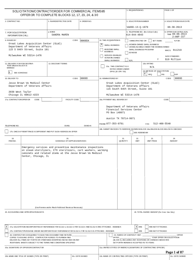 Sf 1449 Solicitation/contract/order for Commercial Items Doc Template ...
