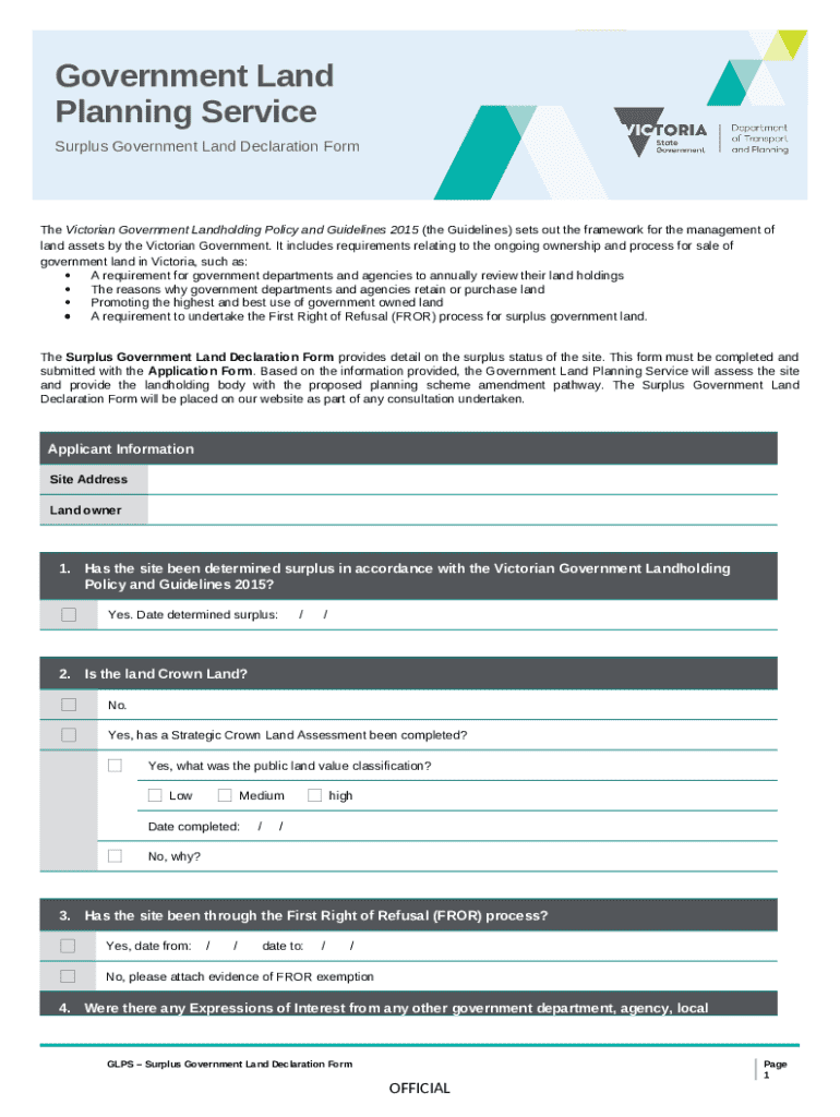 Surplus Government Land Declaration Doc Template | pdfFiller