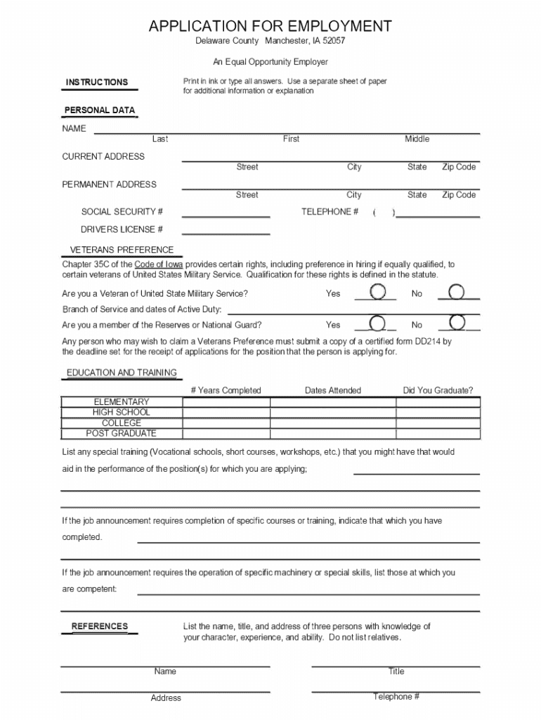 Fillable Online Delaware County Employment Application 2023 - Equal ...