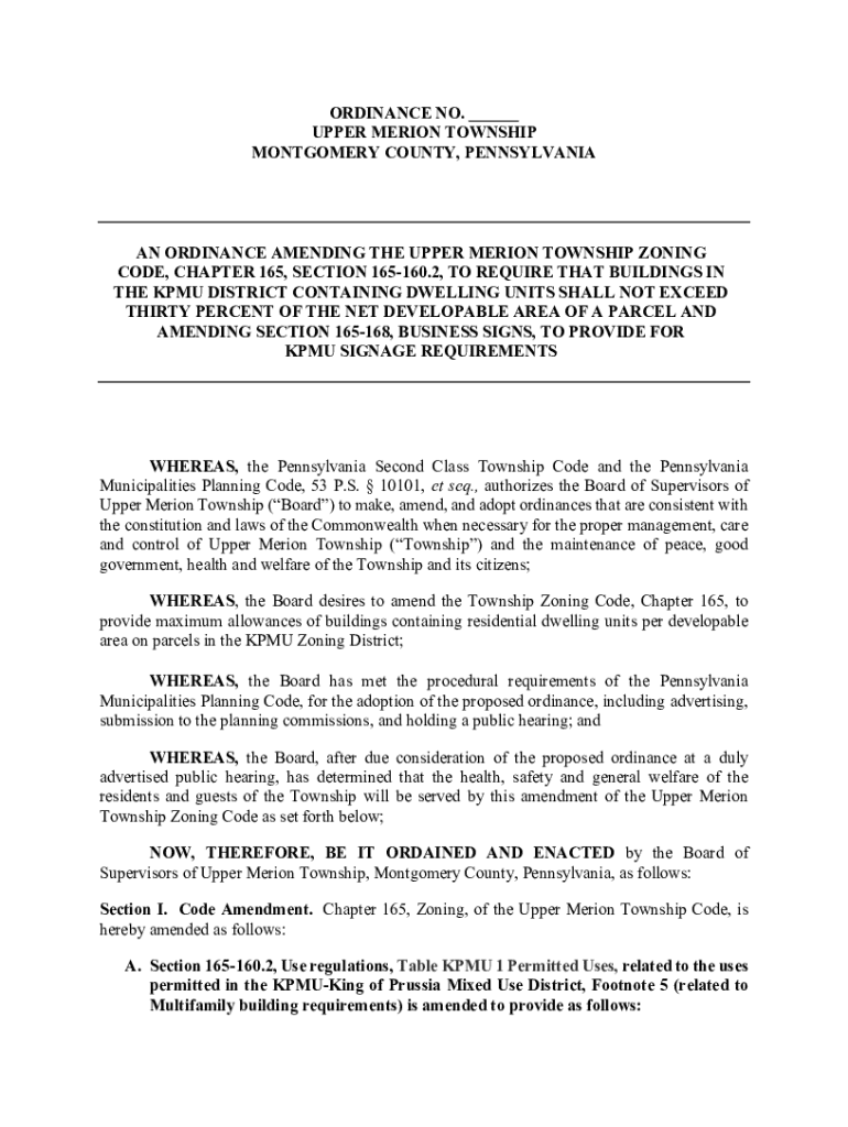Fillable Online 2023 Amendment to Upper Merion Township Zoning Code for ...