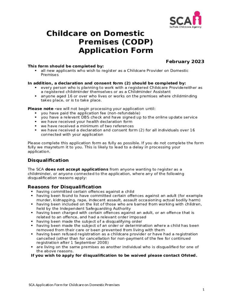 Childcare on Domestic Premises (codp) Application Doc Template | pdfFiller