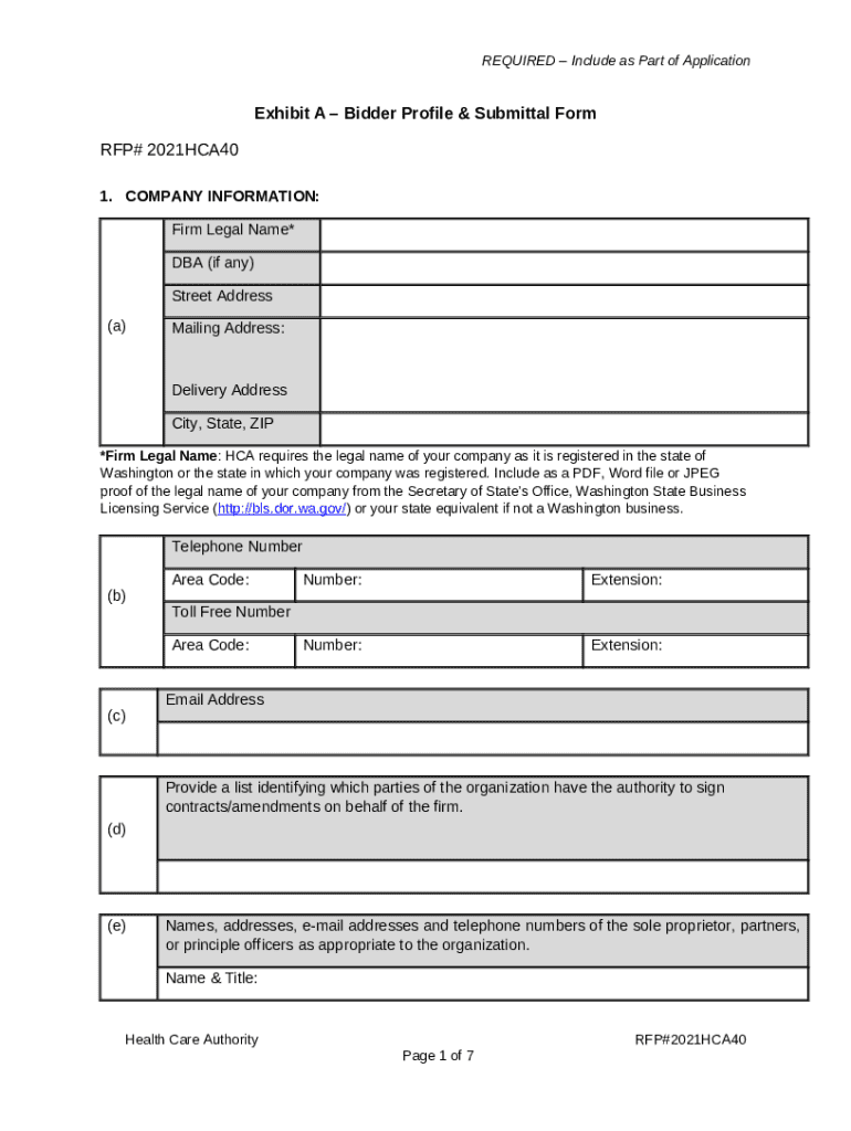 Exhibit a – Bidder Profile & Submittal - omwbe wa Doc Template | pdfFiller