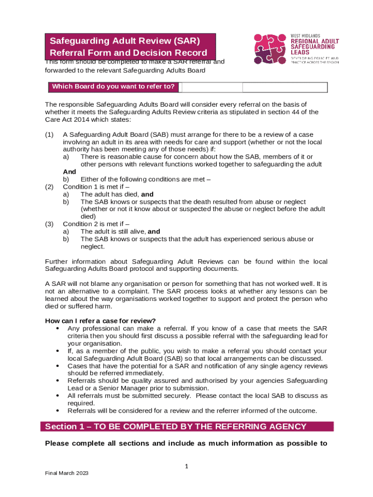 Sar Referral Doc Template | pdfFiller