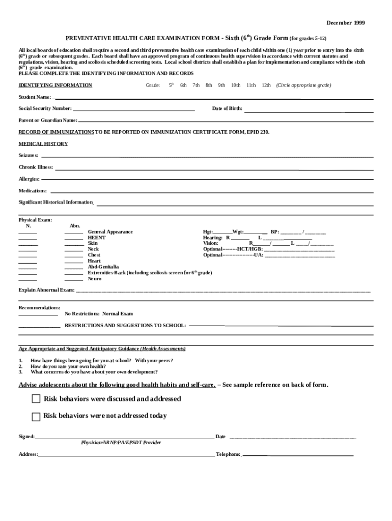 PREVENTATIVE HEALTH CARE EXAMINATION - ... Doc Template | pdfFiller