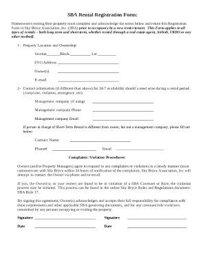 Sba Rental Registration Doc Template | pdfFiller