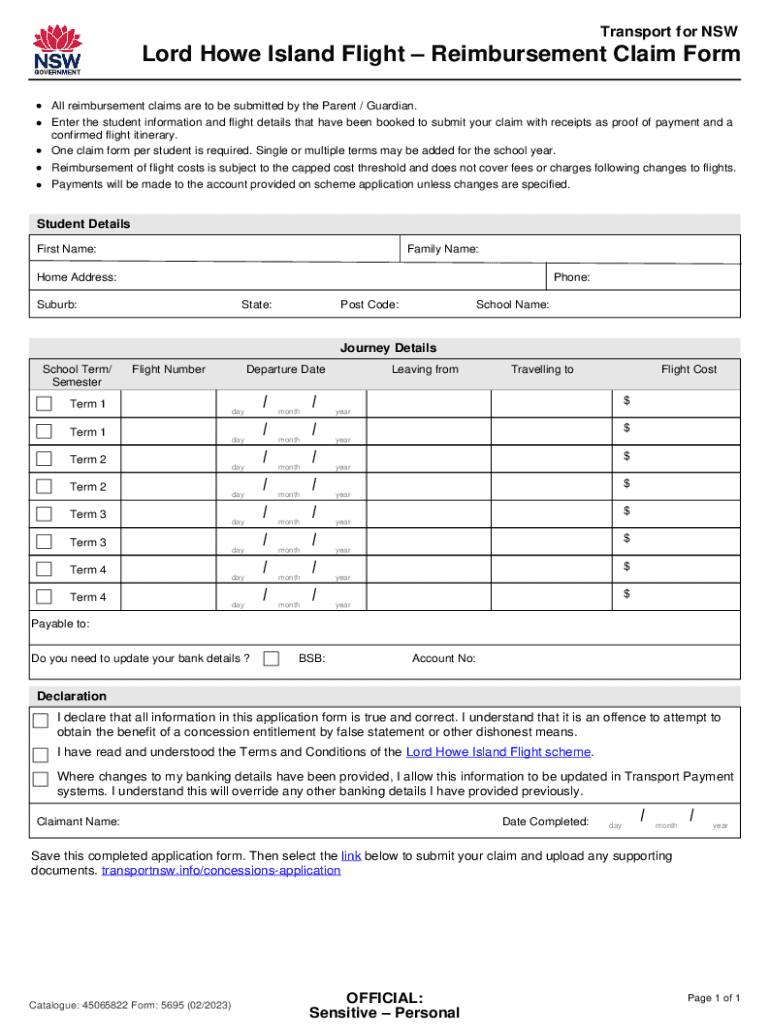 Fillable Online Lord Howe Island Flight Reimbursement Claim Form - 2023 ...