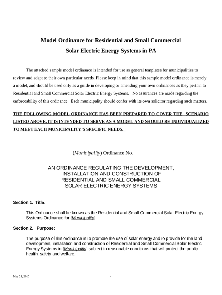 Model Ordinance for Large-Scale Solar Electric Energy ... Doc Template | pdfFiller