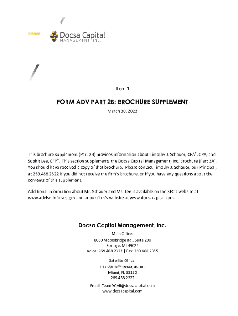 Fillable Online Docsa Capital Management 2023: Adv Part 2b Brochure ...
